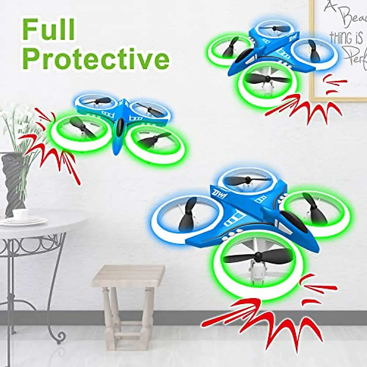 Dwi Dowellin 4.9 Inch Mini Drone for Kids LED Night Lights One Key Take Off Landing Flips RC Remote Control Small Flying Toys Drones for Beginners Boys and Girls Adults Nano Quadcopter, Blue
