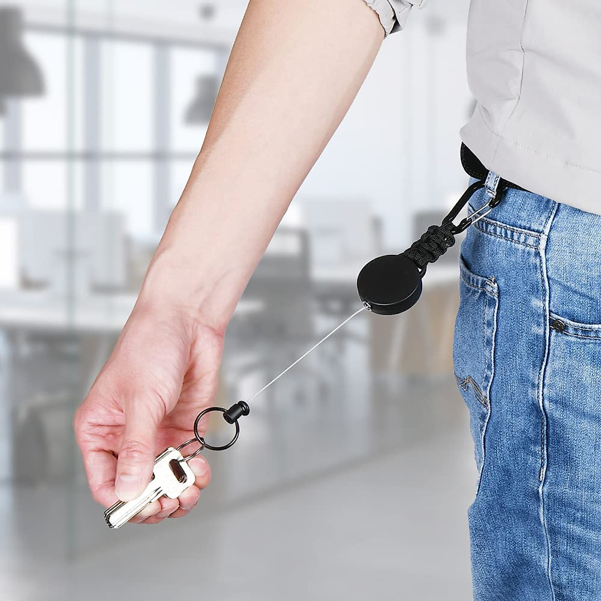 2 Pack Retractable Keychain, Heavy Duty Retractable Badge Holder Reel, Retractable ID Badge Clip Reel with Steel Cable and Carabiner Clip, Badge Reel Carabiner Key Chain