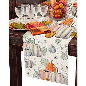 Sambosk Fall Gray Pumpkin Table Runner, Autumn Thanksgiving Table Runners for Kitchen Dining Coffee or Indoor and Outdoor Home Parties Decor 13 x 72 Inches SK075