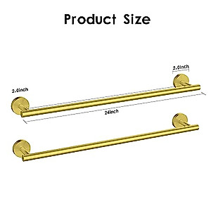 Newfun 24 Inch Brushed Gold Bath Towel Bar,2Pcs Towel Racks for Bathroom Rod Classic SUS304 Stainless Steel Bathroom Towel Holder Wall Mounted