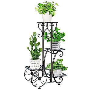 ZHAZHADI Metal Plant Stand Shelf Rack Indoor Outdoor Multiple Black 4 Tier Tall Corner Flower Pot Holder Stands Tiered Wrought Iron Planter Shelves for Patio Living Room Balcony Office