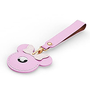 Omni XYZ Disney-Inspired Leather Minnie Pouch Accessory for Apple AirTag | Premium Mouse-Shaped Protective Case Tracker Cover Holder Key Ring Keychain Compatible with New Apple AirTags (Pink)