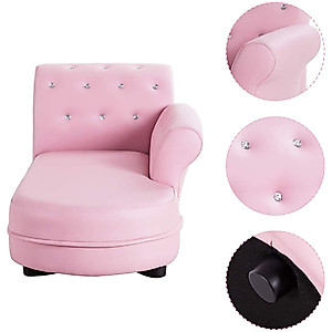 HOMGX Pink Kids Sofa, Princess Armrest Chair Couch with Ottoman & Embedded Crystal, Kids PVC Leather Sofa for Toddler Girls Bedroom