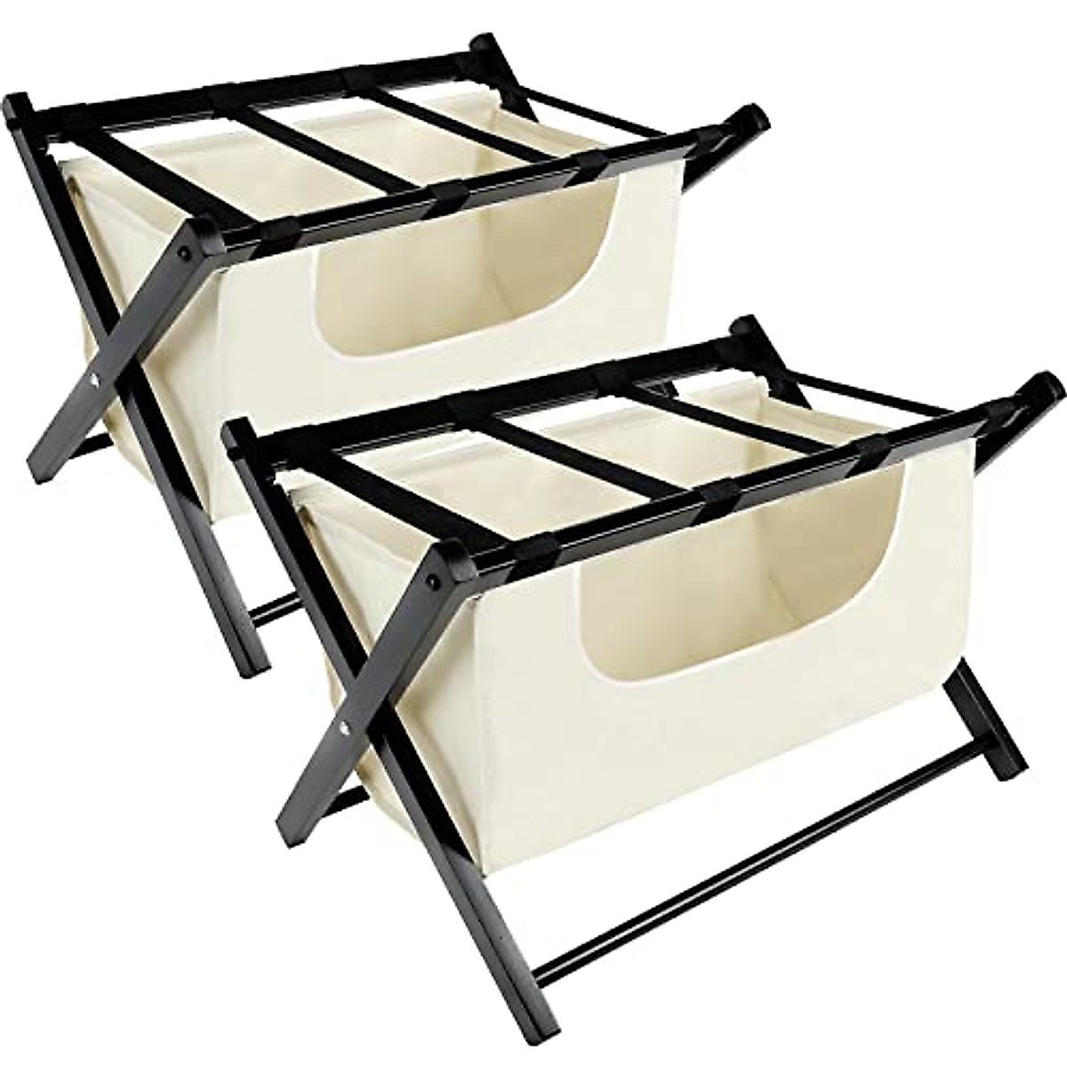 Luggage Rack 2 Pack, with Detachable Laundry Bag, Premium Texture Solid Wood Luggage Rack for Guest Room, Nylon with Foldable Suitcase Rack for Max 200LBS Load, Dirty Clothes Storage, Suitable for Hotel Rooms