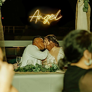 Angel Neon Sign Warm White, Large 23.6x10.6 inches Letter Angel Neon Light USB Powered Light Up Sign for Home, Bedroom Wall Deco, Birthday Wedding Engagement Party Decor, Graduation, Baby Shower Gifts