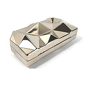 QZUnique Lattice Metal Handbag Geometric Evening Bag Abstract Stone Cut Chain Clutch Purse for Women