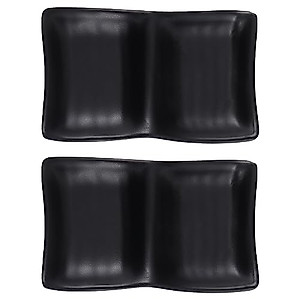 DOITOOL Japanese Serving Tray 2Pcs Dual Dipping Bowls Melamine Sauce Dishes Divided Soy Sauce Dishes Sushi Dipping Plates BBQ Sauce Food Containers