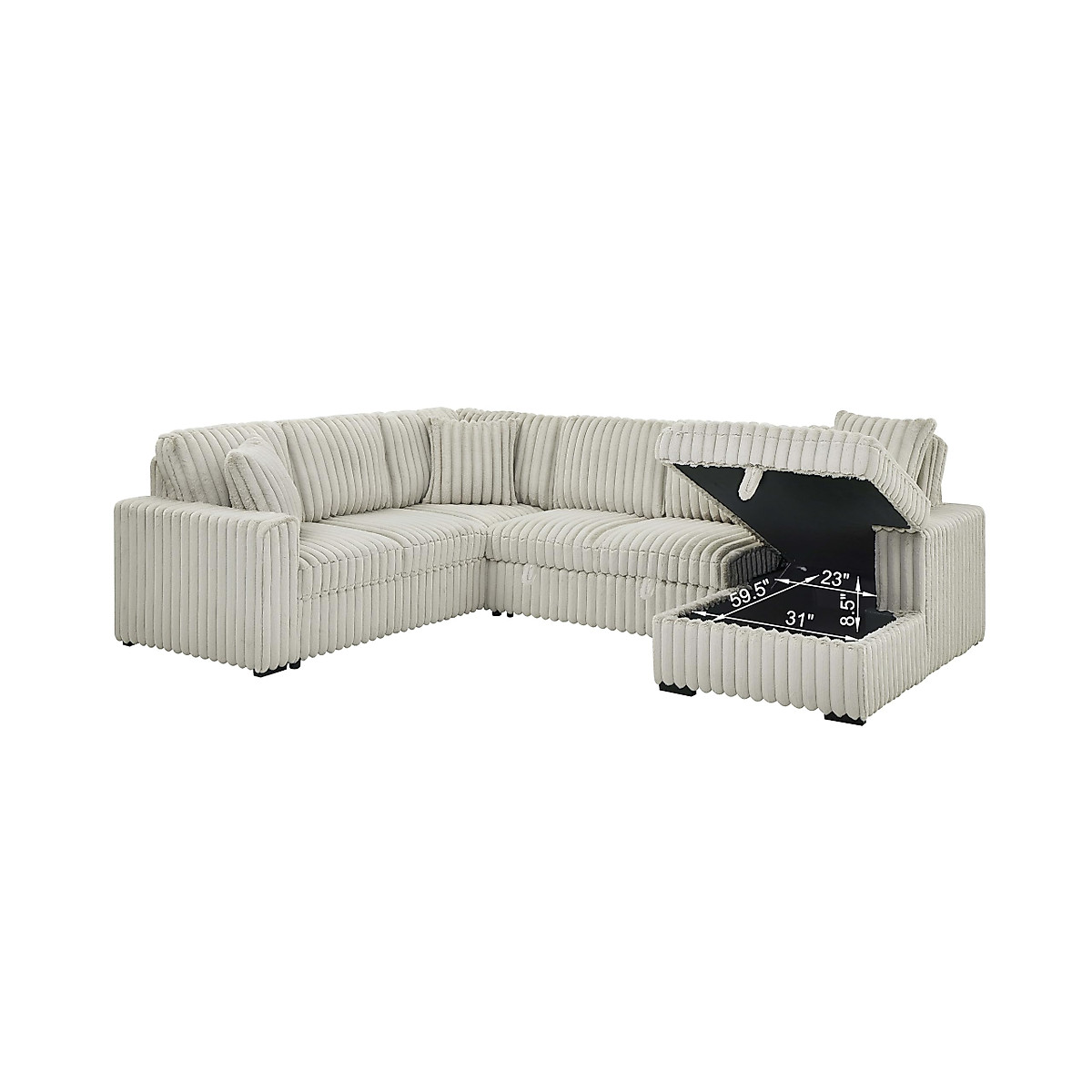 RENDGO 122“ Oversized Sectional Sleeper Sofa with PullOut Bed, U Shape Sectional Couch with Storage Chaise Lounge for Apartment Living Room, 6 Seat Corduroy Sofa with USB Port, Khaki