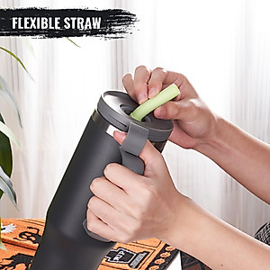 40oz Tumbler, Insulated Stainless Steel Water Bottle with Straw, Cover Cap, Leak Proof Travel Tumbler with Handle, BPA-Free, Cupholder Friendly, Gifts for Women & Men, Black