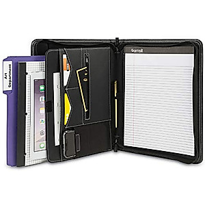Samsill Zippered Portfolio Organizer, Vegan Leather Business Portfolio Notebook, Work Organizer. Notepad, Tablet iPad (Upto 10.1") Phone & Business Cards Holder, Professional Padfolio for Women & Men