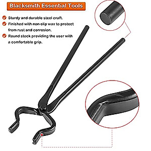Blacksmith Forging Tools Knife Making Tongs Set Fire Tongs Anvil Blacksmithing Tongs Forge Tools Includes V-Bit Bolt Tongs, Wolf Jaw Tongs, Flat Tongs, Blade Tongs (Pack of 4)