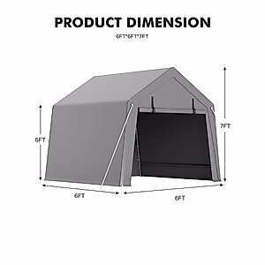 GarveeLife 6 x 8 ft Carport Storage Shed, Portable Garage with Roll-up Zipper Door, Heavy Duty Waterproof Tarp, Storage for Motorcycle, Bike, Firewood, Garden Tools