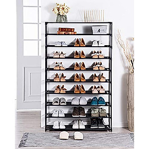 Youdesure 10 Tiers Shoe Rack, Large Shoe Rack Organizer for 50 Pairs, Space Saving Shoe Shelf, Non-Woven Fabric Shoe Storage Cabinet (Black)