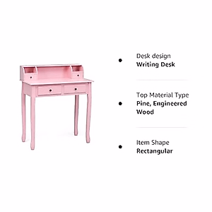 Giantex Writing Desk with 4 Drawers, Removable Floating Organizer 2-Tier Mission Home Computer Vanity Desk for Apartment Small Space (Pink)