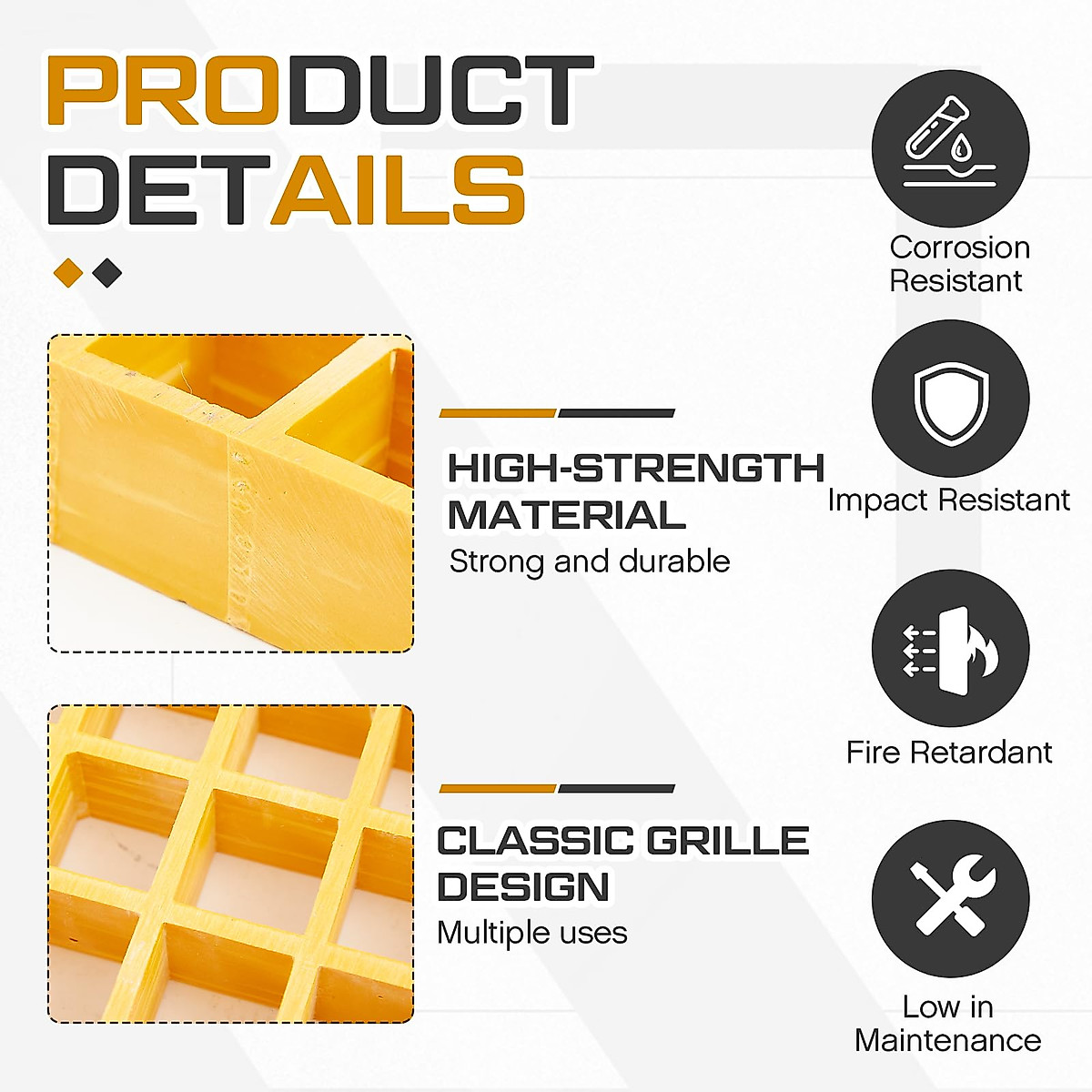 Cinnvoice 1 Pcs 36 x 25 in Fiberglass Molded Grating Floor Bar Frp Grating 1.5 x 1.5 in Square Panel Grille for Tree Grate, Pigeon Loft, Trenches, Drainage, Decks