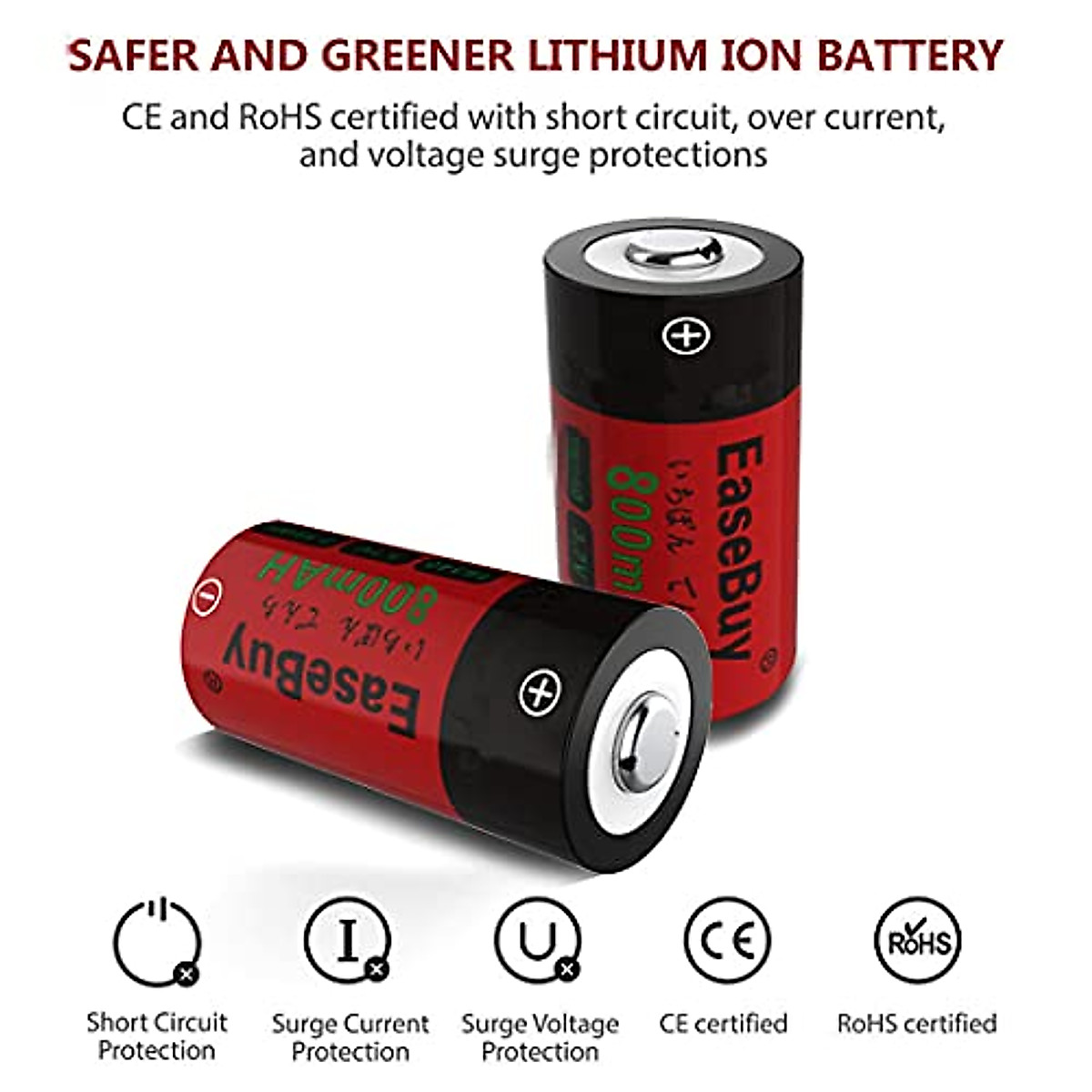 Arlo Batteries Rechargeable 123A, EaseBuy 12-Pack 800mAH ICR17335 NiMh Rechargeable Batteries for Arlo VMS3130 VMC3030 VMK3200 VMS3330 3430 3530 Cameras, August Pro WiFi, Alarm System, Flashlight