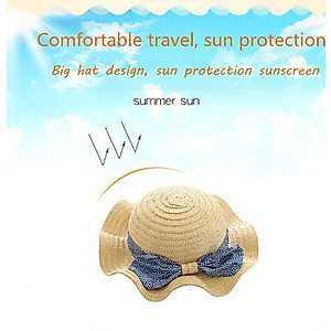 Spring/Summer Cotton Baby Girls 's Outdoor Bowknot Sun Hat/Beach Hat (18.5 in(47 cm)/6-12 Months, Straw hat)