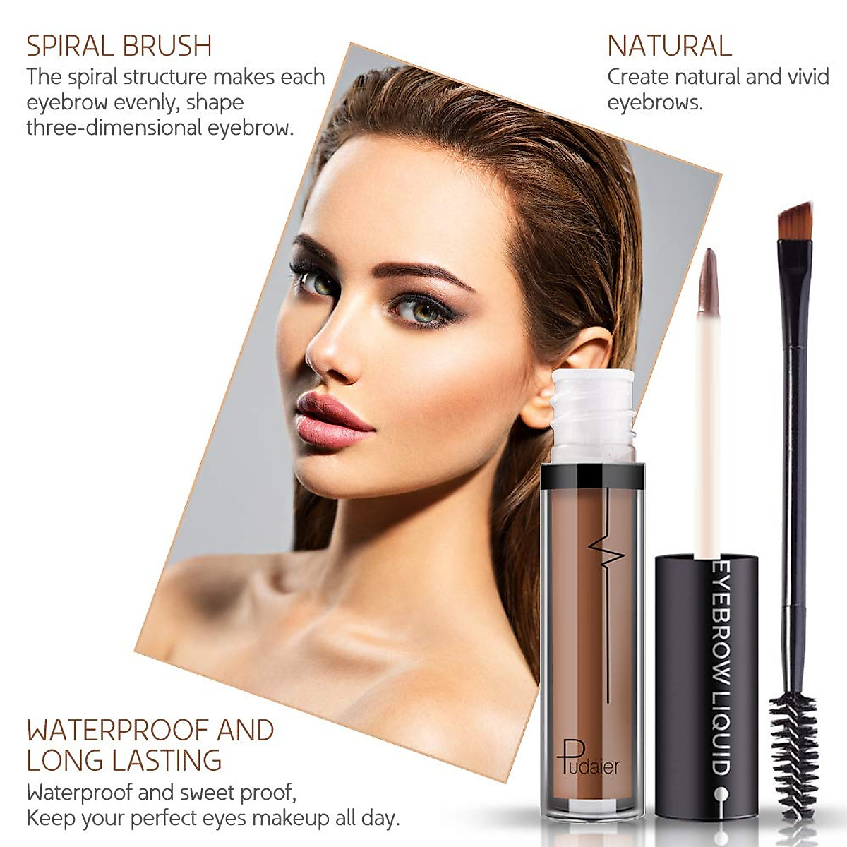 YOLETO Waterproof Eyebrow Gel - Dark Brown Tinted Mascara Makeup for Natural-Looking Brows, Long-Lasting Smudge-Proof Formula with Brow Shaper and Mascara Primer Brush Wand Kit