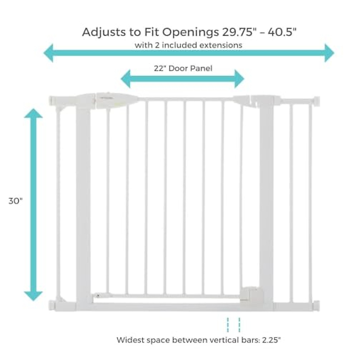 Toddleroo by North States Bright Choice Auto-Close Baby Gate with Door. Pressure Mounted Baby Gate for Doorways, Child Gate Fits Openings 29.75” to 40.5” Wide. (30" Tall, White)