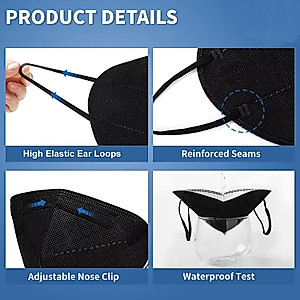 VERNASSA KN95 Face Mask 50 Pack, Individually Wrapped, 5-Ply Breathable Comfortable Safety Mask Filter Efficiency≥95% Against PM2.5 Black masks