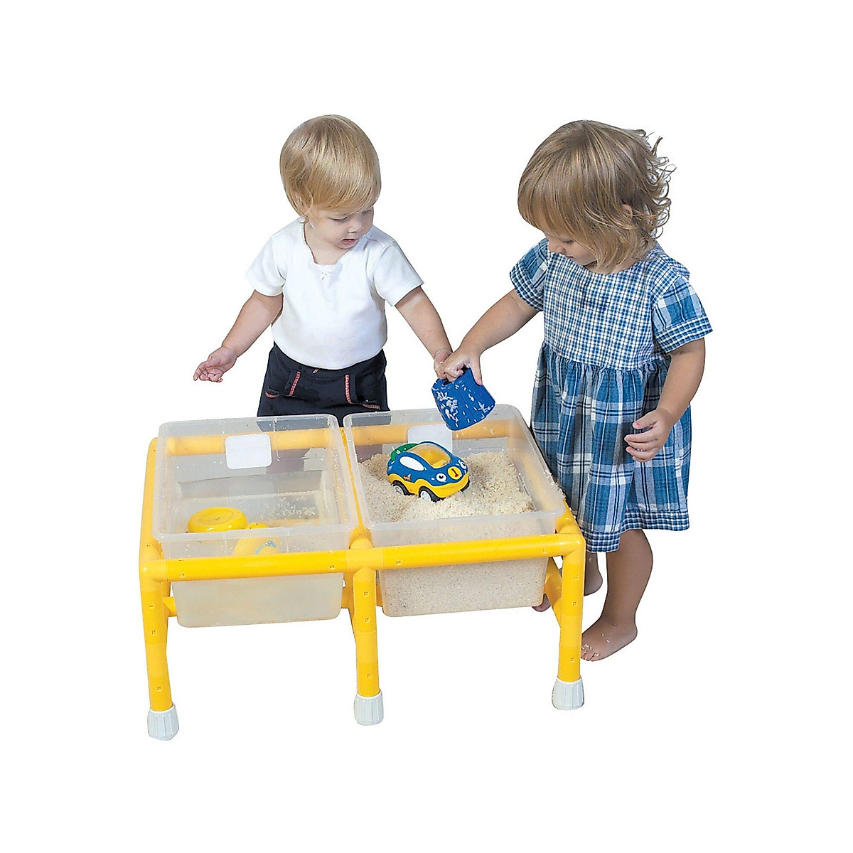 Children's Factory Mini Double Discovery Kids Sensory Table, Toddler Sand & Water Table, Sensory Activities for Kids, Clear-Yellow