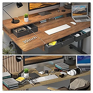 ExaDesk Electric Standing Desk with 4 Drawers, 55 x 30 Inches Adjustable Desk with Storage Shelf, Stand Up Desk for Home and Office, Rustic Brown Top/Black Frame