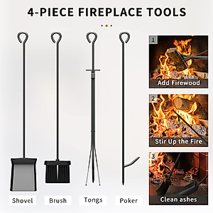 Mr IRONSTONE Firewood Rack with Fireplace Tools Set, Fireplace Tool Rack for Indoor Outdoor Fire Log Holder Wrought Iron Large Wood Stove with Firepit Tools, Brush, Shovel, Poker, Tongs, Black