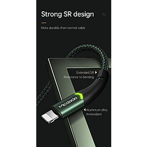 Anti Bending Cable, Mcdodo 2 LED Switching Cord Nylon Braided Sync Charge USB Data 6FT/1.8M Cable Compatible New Phone List Below (6FT/1.8M, Black)