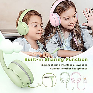 weneed Over Ear Headphones with Microphone for School/Travel/iPad, 94dB Volume Limited-Shareport, Foldable Wired Headphones for Kids/Teens/Boys/Girls, Green
