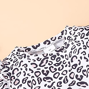 RETSUGO Little Girls 2 Piece Outfits White Leopard Aop Sweatshirts Ruffle Sleeve Toddler Shirt and Leggings Set Kids Clothes Girls Picture Day Outfits for School 8-9 Years old/6627