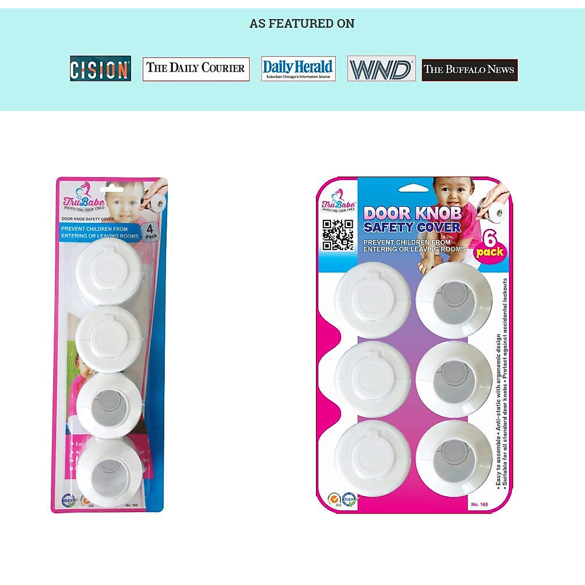 TruBabe Door Knob Safety Covers ChildProof - 4 Pack- Door Knob Covers Safety - Child Proof Safety Locks