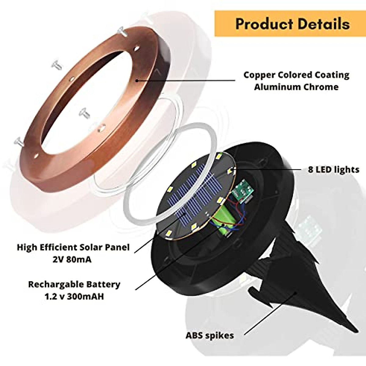 JHBOX Solar Pathway Lights, 8 LED Outdoor Waterproof Landscape Path Solar Ground Lights, Disk Lights for Path, Garden, Driveway, Winter Holiday Decor Christmas Lights (Cold White Light, 8 Pack)