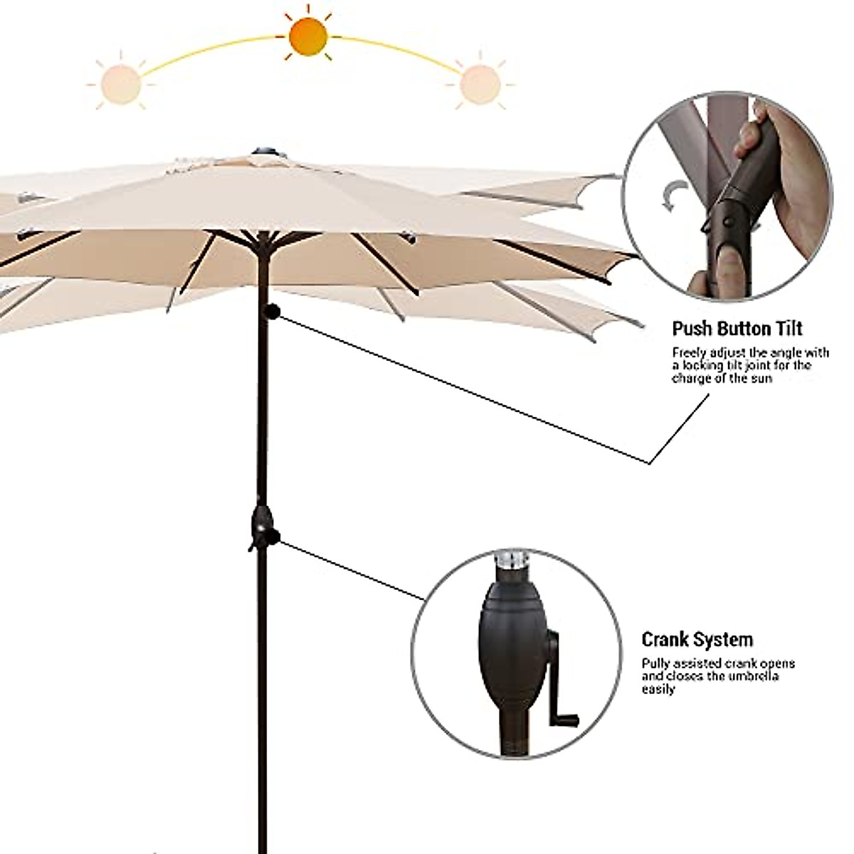 Abba Patio 9ft Patio Umbrella Outdoor Market Table Umbrella with Push Button Tilt and Crank for Garden, Lawn, Deck, Backyard & Pool, 8 Sturdy Ribs, Beige
