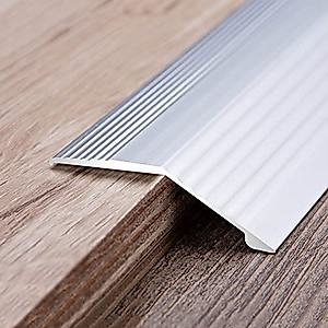 ETULLE 6cm Wide Transition Strips for Doorways, Carpet to Laminate Threshold Reducer Step Down 1-2 cm Floor, Metal Edge Trim Non Slip Flooring Molding (Color : Silver, Size : Length 120cm (47in))