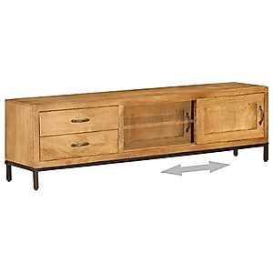 vidaXL Retro TV Stand with Storage - Solid Mango Wood TV Cabinet with Steel Legs - Sideboard with Shelves and Drawers - 55.1"x11.8"x15.7" - Brown