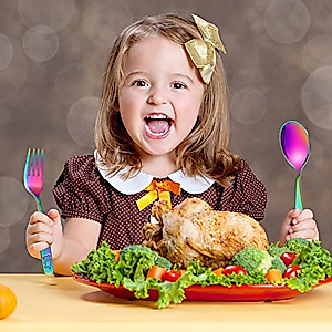 12 Pieces Kids Rainbow Silverware Stainless Steel Kids Utensils Forks and Spoons, Metal Toddler Cutlery Set Childrens Safe Flatware Sets for LunchBox, Dishwasher Safe