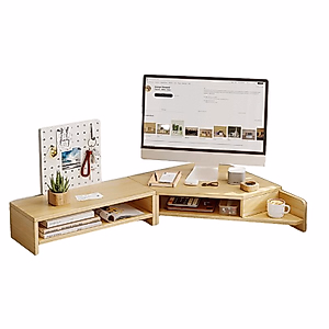 ROYUMI L-Shaped Large Corner Monitor Stand, Computer Monitor Riser with Slots, Wooden Corner Laptop Stand, Corner Monitor Support Desk Organizer