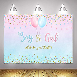 Mocsicka Boy or Girl Gender Reveal Decoration, Blue or Pink Dots Balloon Party Backdrop, Gender Reveal Banner Supplies (7x5ft (82x60 inch))