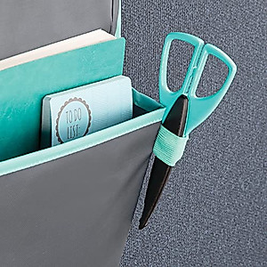 mDesign Soft Fabric Wall Mount/Over Door Hanging Storage Organizer - 3 Large Pockets - Holds Office Supplies, Planners, File Folders, Notebooks - Gray/Teal Blue