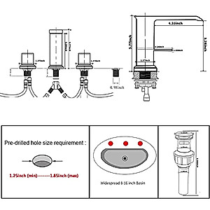 Waterfall Bathroom Faucet Matte Black Widespread GGStudy 3 Holes 2 Handle Black Modern Bathroom Sink Faucet with Pop Up Drain