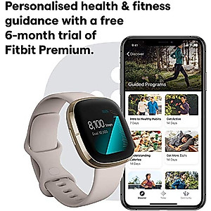 Fitbit Sense Health & Fitness Smartwatch W/ GPS, Bluetooth Call/Text, Heart Rate SpO2, ECG, Skin Temperature & Stress Sensing (S & L Bands, 90 Day Premium Included) International Version (White/Gold)