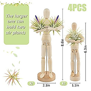 4 Pcs Wooden Jointed Mannequin Air Plant Holder - Tabletop Air Plant Stand in 2 Sizes, Tillandsia Air Plant Display Container with Adjustable Poses for DIY Home Office Decoration Housewarming Gifts