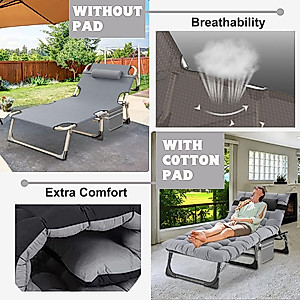 SKYXIU Folding Lounge Chair 5-Position,Portable Outdoor Chaise Lounge Chair,Camp Bed for Adults with Mattress and Headrest for Poolside Backyard Beach,Pool Beach Patio Sunbathing 440lbs Capacity