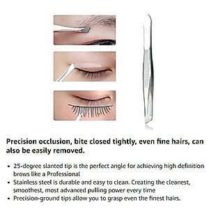 Luxxi (5 Pack) Slant Tweezers - Precision Sturdy Stainless Steel Slant Tip Tweezers Hair Plucker for Hair and Eyebrows Personal Care (Silver Tone)