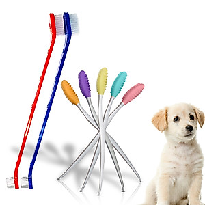 Otterly Pets 7-Piece Dog Toothbrush Set for Sensitive Teeth – 5 Double-Sided Silicone Brushes & 2 Soft Bristled Brushes for Gentle, Effective Cleaning