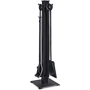Hysache 5-Piece Fireplace Tool Set, Heavy Duty Wrought Iron Toolset w/Tong,Poker, Shovel, Brush, Indoor & Outdoor Hearth Wood Stove Firepit Accessories, Compact Fireplace Tool Set