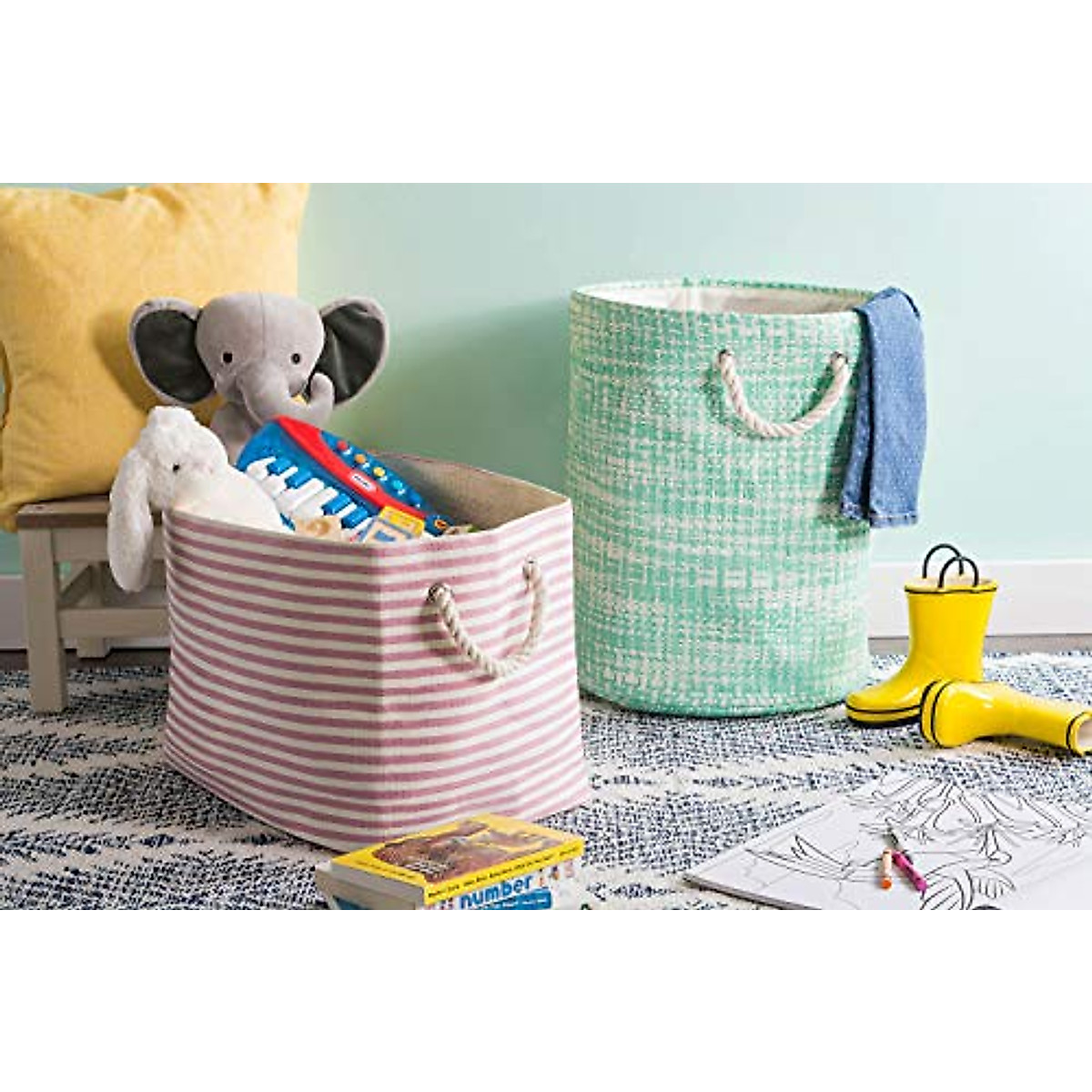 DII Woven Paper Storage Bin, Tweed, Aqua, Medium