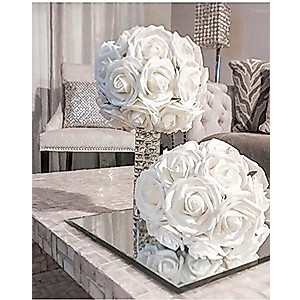 DerBlue 60pcs Artificial Roses Flowers with stem and 10pcs Green Leaves Real Looking Fake Roses Artificial Foam Roses Decoration DIY for Wedding,Arrangements Party Home Decorations