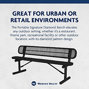 Wabash Valley 6-Foot Commercial Outdoor Bench with Backing | Diamond Pattern | Extremely Durable Plastisol Coated | Lifetime Outdoor Use | Withstands All Weather Conditions | Signature Collection