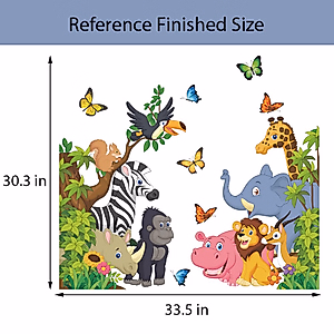 Supzone Cartoon Animal Wall Decal Jungle Animals Wall Stickers Elephant Lion Zebra Butterfly Wall Decor for Kids Baby DIY Vinyl Mural Art for Nursery Bedroom Living Room Playroom